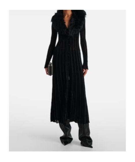 BLUMARINE Blumarine Shearling-Trimmed Striped Maxi Dress