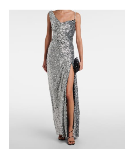 AREA AREA One-Shoulder Sequined Gown