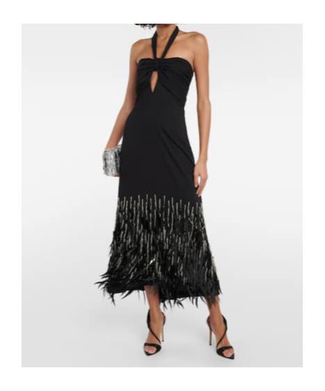 JOHANNA ORTIZ Johanna Ortiz Feather-Trimmed Crepe Maxi Dress
