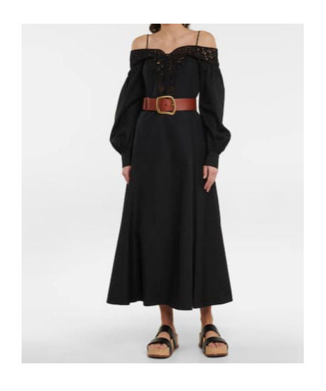 GABRIELA HEARST Gabriela Hearst Elias Lace-Trimmed Cotton Off-Shoulder Midi Dress