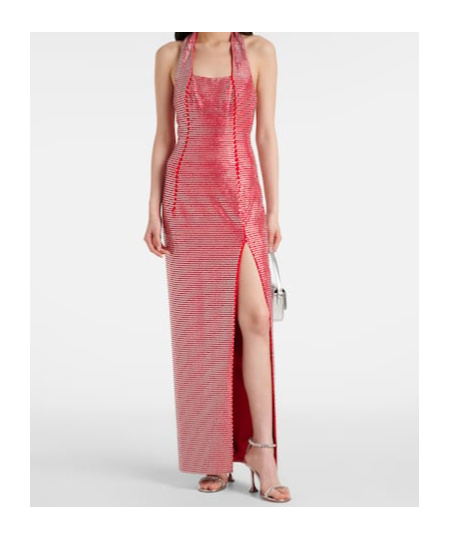 AREA AREA Crystal-Embellished Halterneck Gown