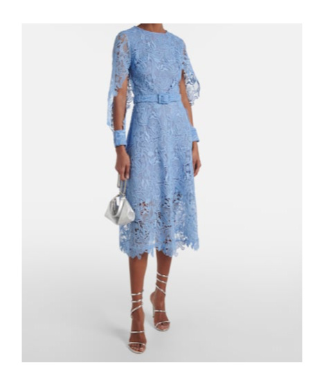 OSCAR DE LA RENTA Oscar de la Renta Floral Lace Long Sleeve Midi Dress with Belt