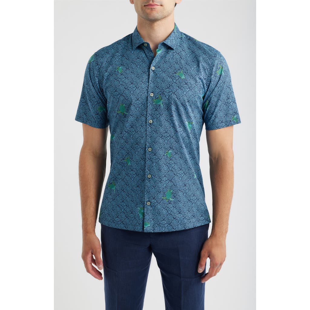 TORI RICHARD chelonian short sleeve cotton button up shirt