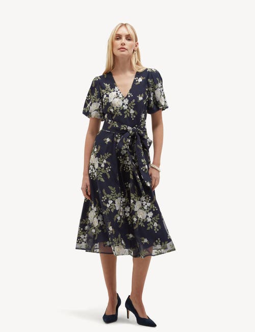 HOBBS LONDON HOBBS LONDON Embroidered V-Neck Belted Midi Dress