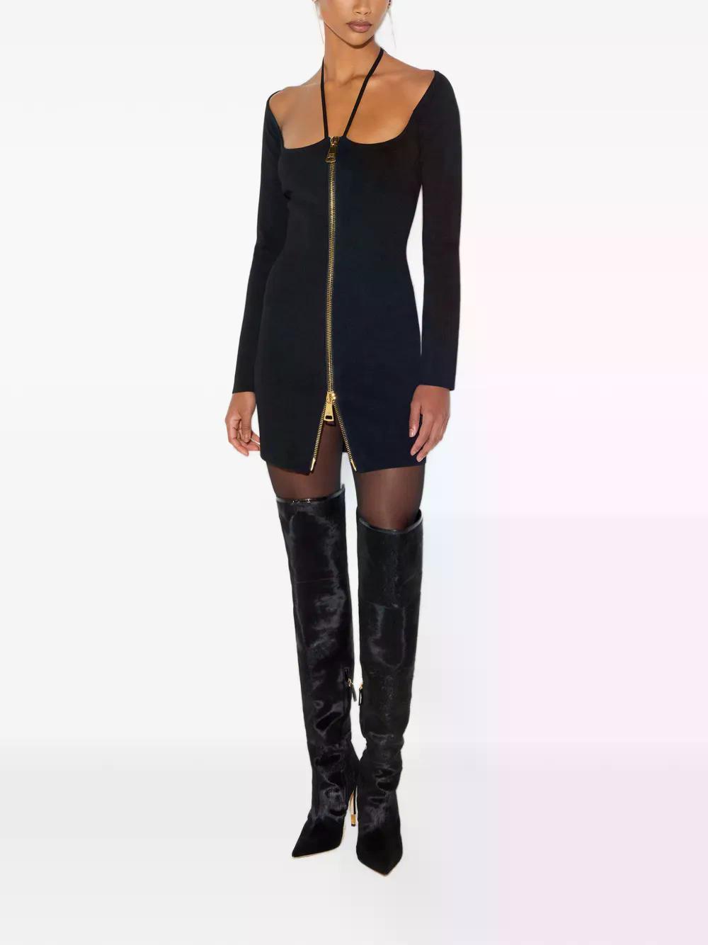 ELISABETTA FRANCHI Elisabetta Franchi Knit Mini Dress with Ties and Zip Detail