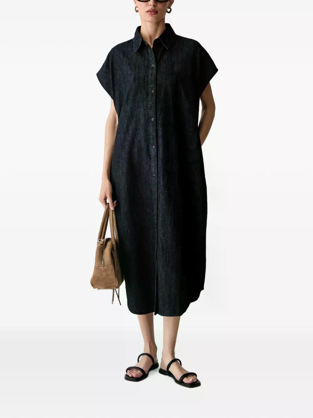 BENETTON Benetton Button-Up Short-Sleeved Denim Midi Dress