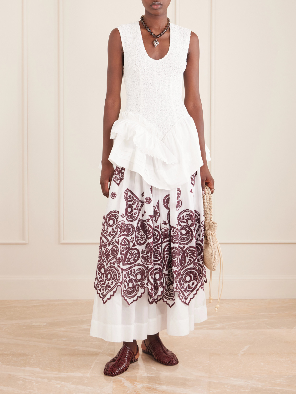 ALEMAIS ALÉMAIS Bobby Embroidered Cotton Midi Dress