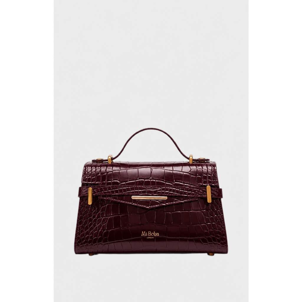 MI BOLSA LONDON Mi Bolsa London Croc Embossed Leather Top Handle Bag