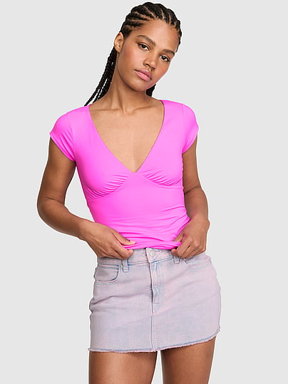 PINK PINK Base Stretch™ Plunge Top with Cap Sleeves
