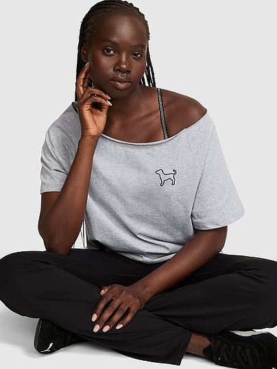 PINK PINK Campus Cotton Off-the-Shoulder Boxy Tee
