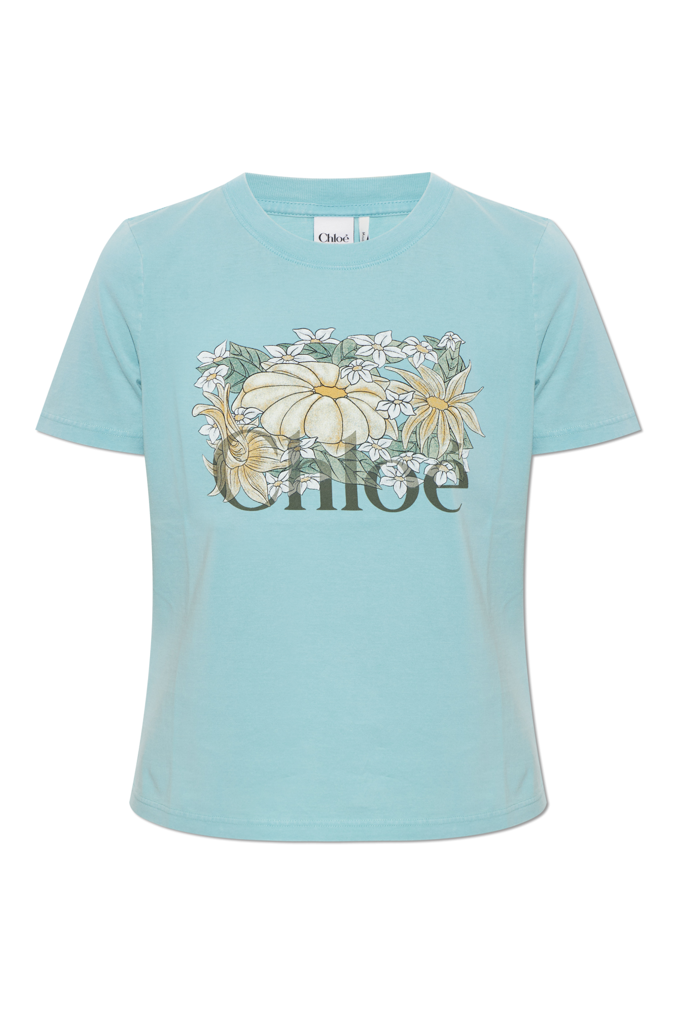 CHLOÉ Chloé Short Sleeve Cotton T-Shirt with Floral Logo Graphic