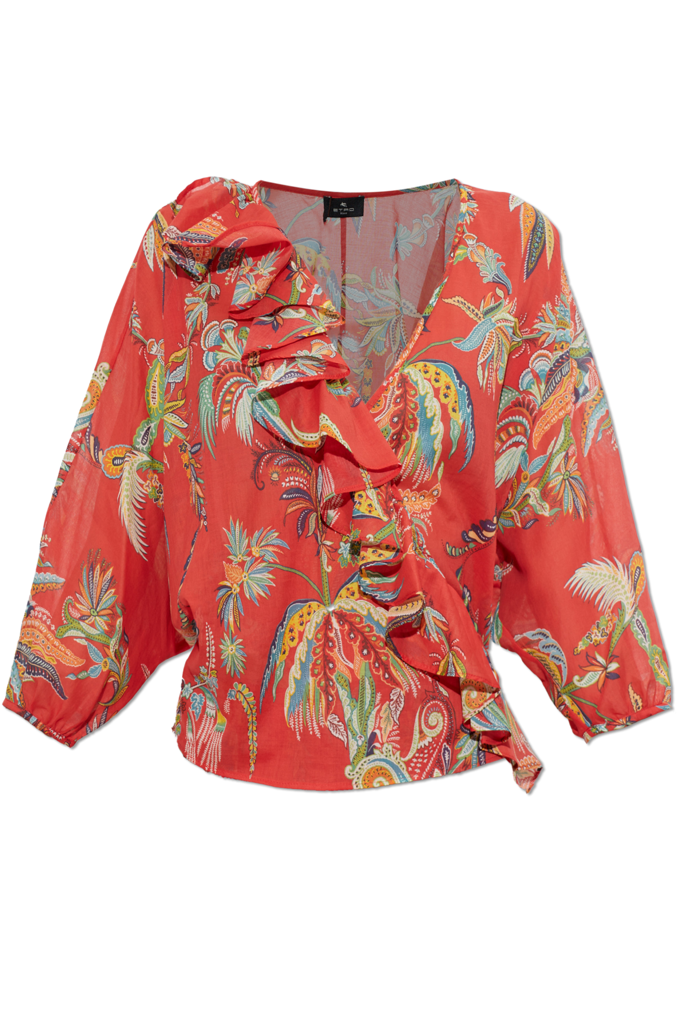 ETRO Etro V-Neck Cotton Top with Botanical Print