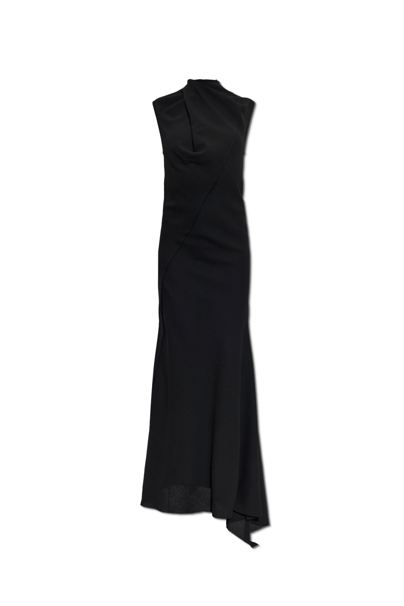 ATTICO The Attico Black Wool Maxi Dress with Asymmetrical Neckline and Slit