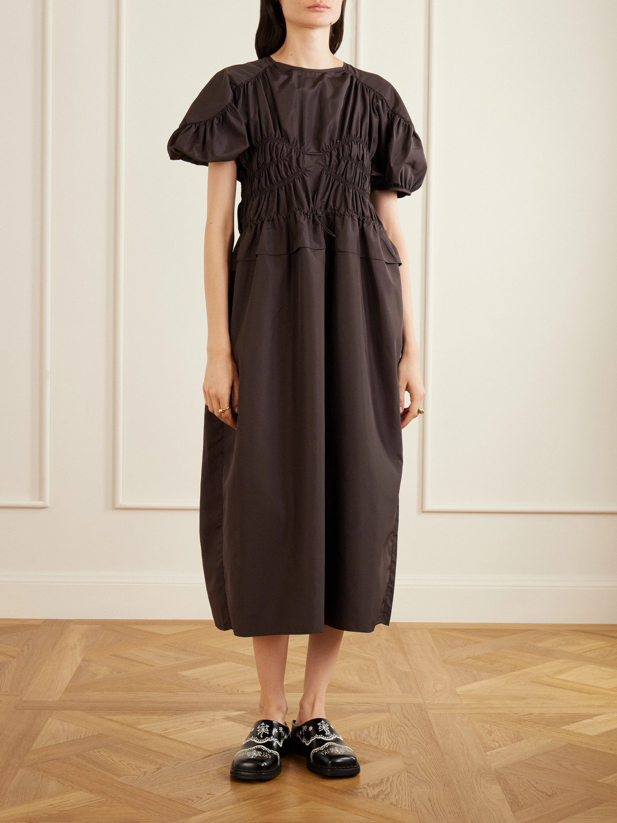 CECILIE BAHNSEN Cecilie Bahnsen Gathered Faille Midi Dress