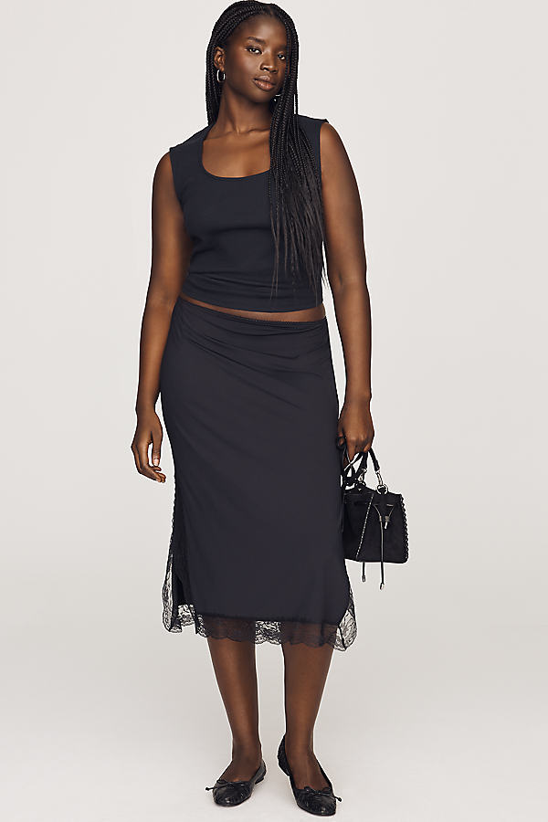ANTHROPOLOGIE Lace Trim Midi Skirt