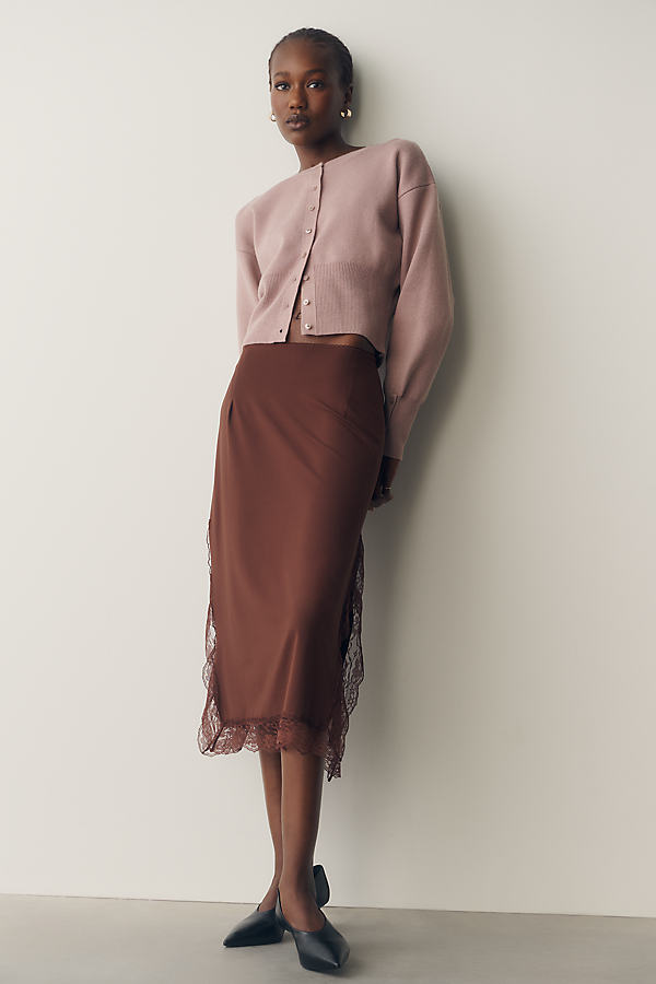ANTHROPOLOGIE Lace Trim Midi Skirt