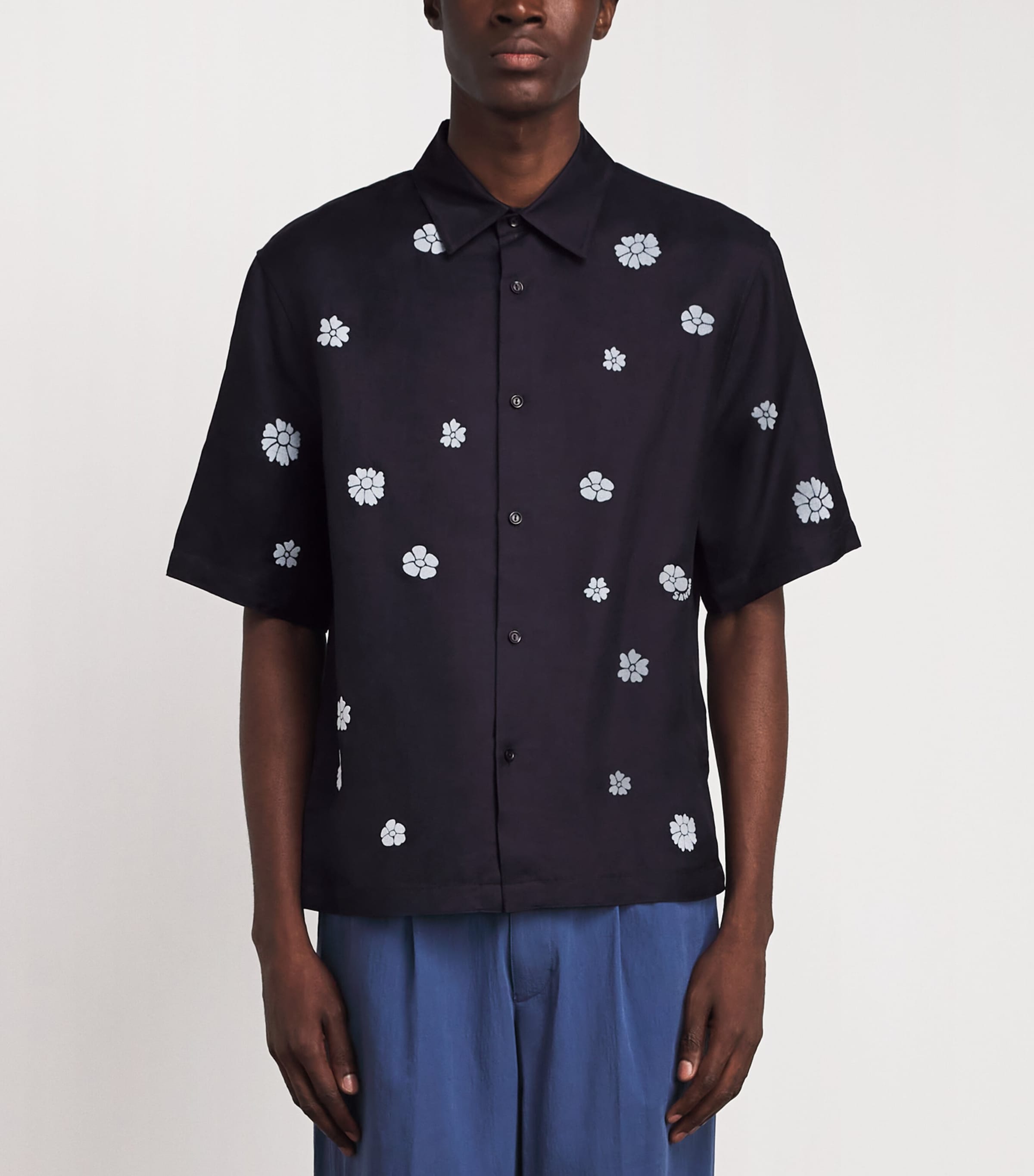 SANDRO flocked floral short-sleeve shirt