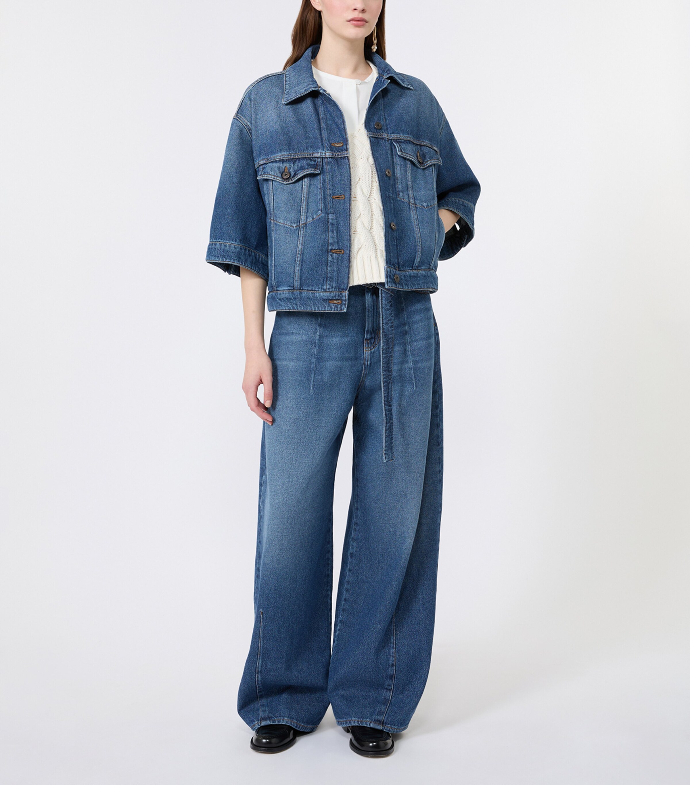 MAX MARA Weekend Max Mara Cropped Boxy Denim Shirt with Flared Sleeves
