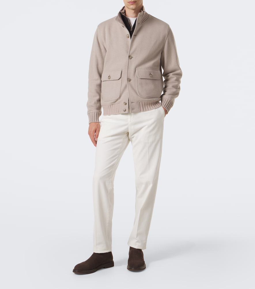 FEDELI Cashmere Bomber Jacket with Leather Details