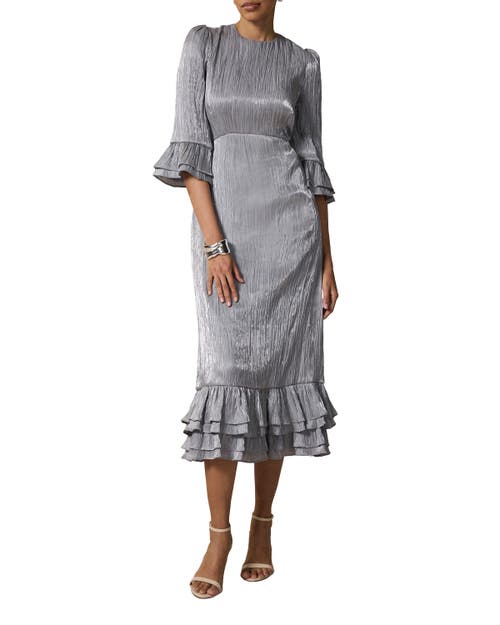 MINT VELVET MINT VELVET Metallic Ruffle Sleeve Midi Dress