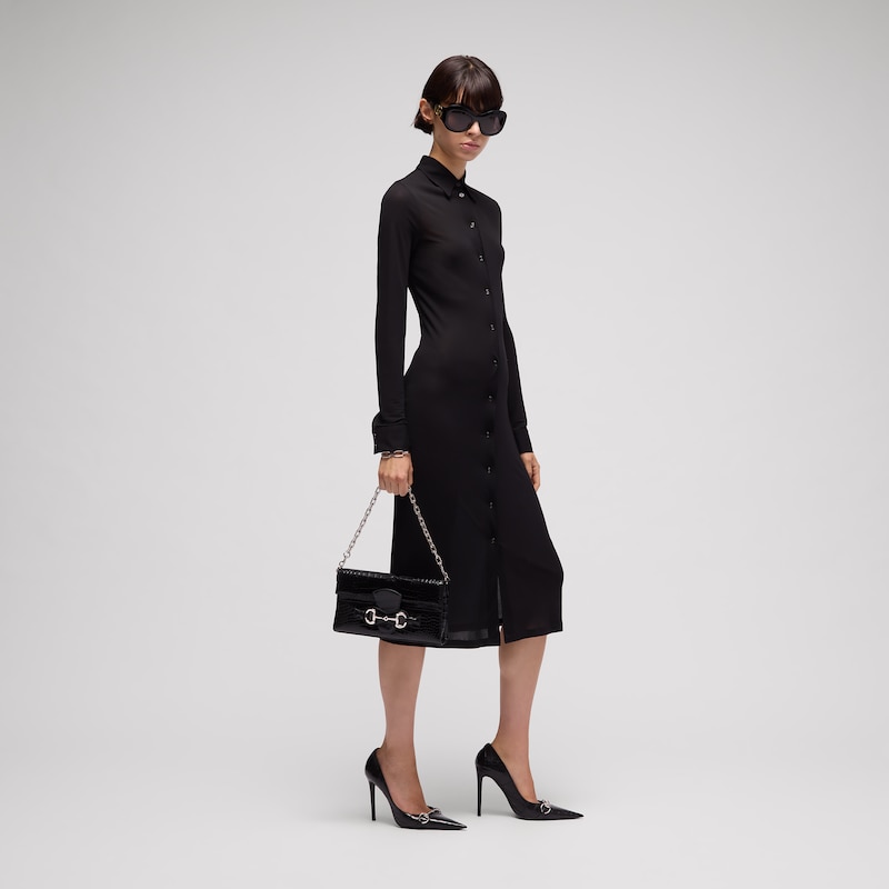 GUCCI Gucci Viscose Crêpe Jersey Shirt Dress with Enameled Buttons
