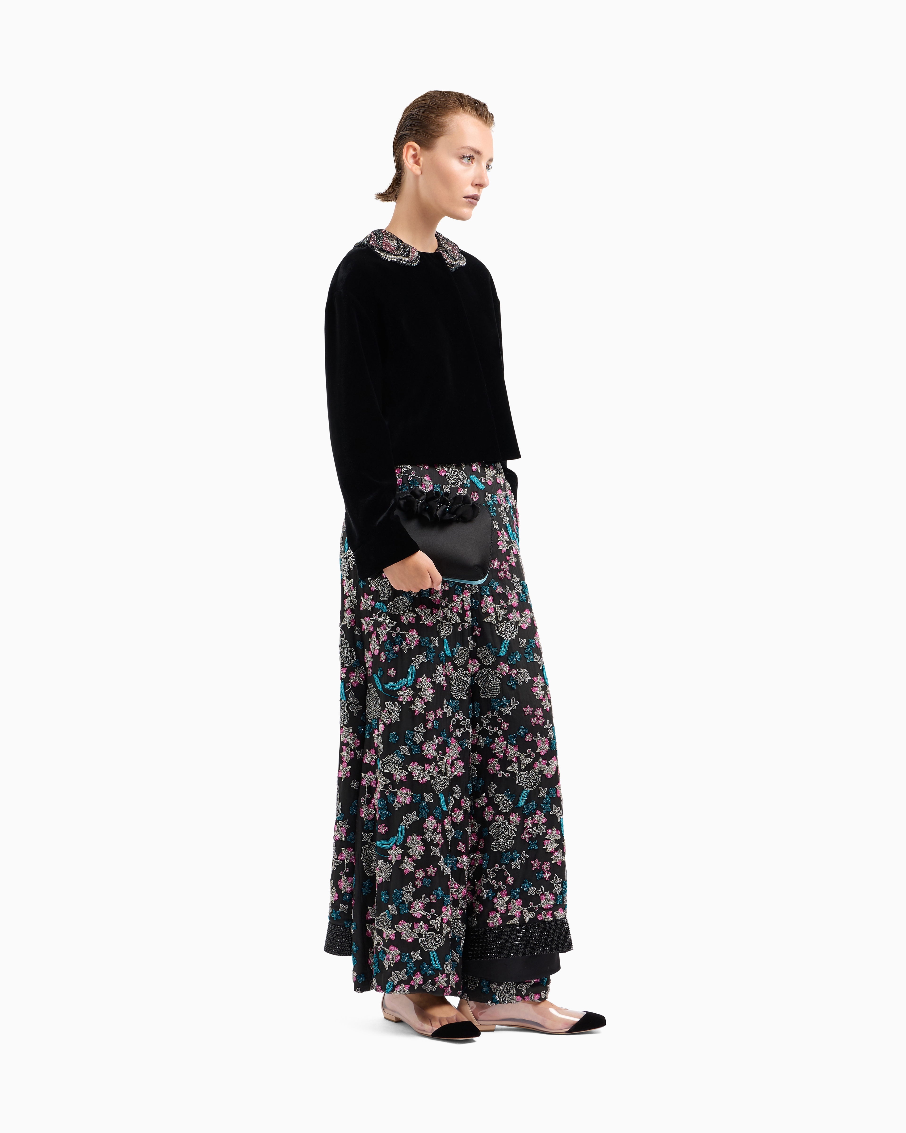 GIORGIO ARMANI La Prima Satin Clutch Bag with Applied Flowers