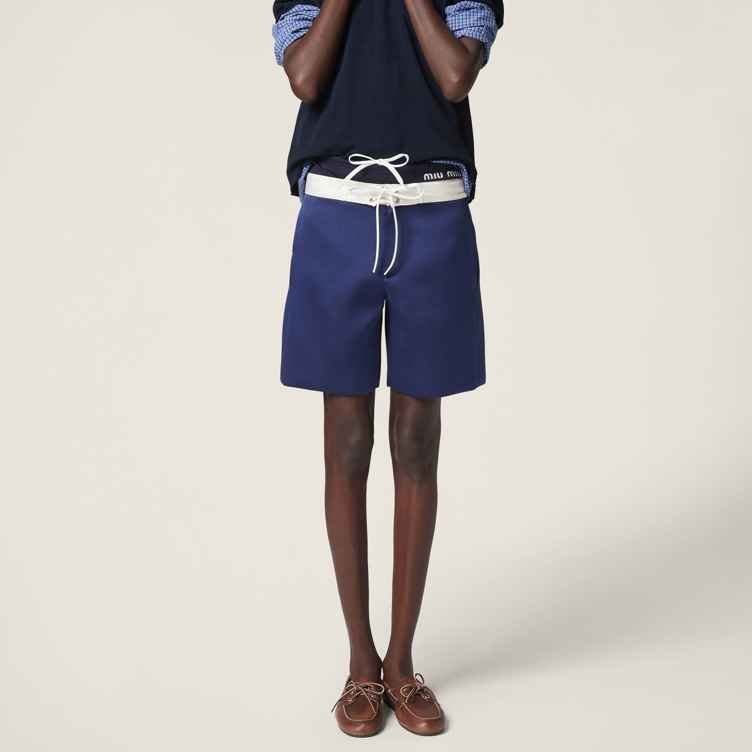 MIU MIU Miu Miu Satin Shorts with Contrast Waistband