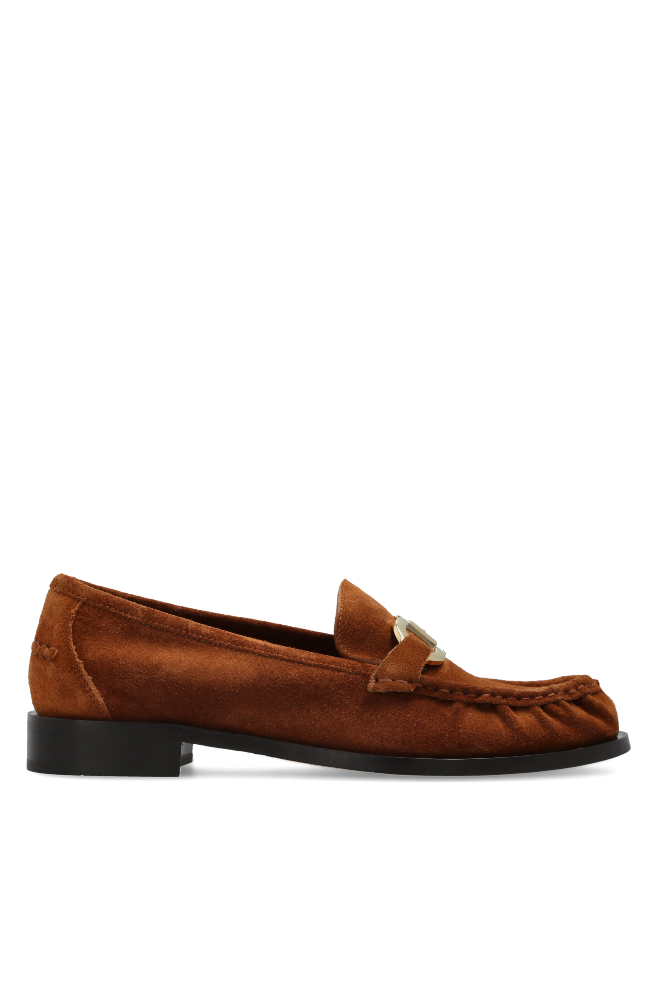 SALVATORE FERRAGAMO FERRAGAMO MARYAN Suede Loafers with Gold Buckle