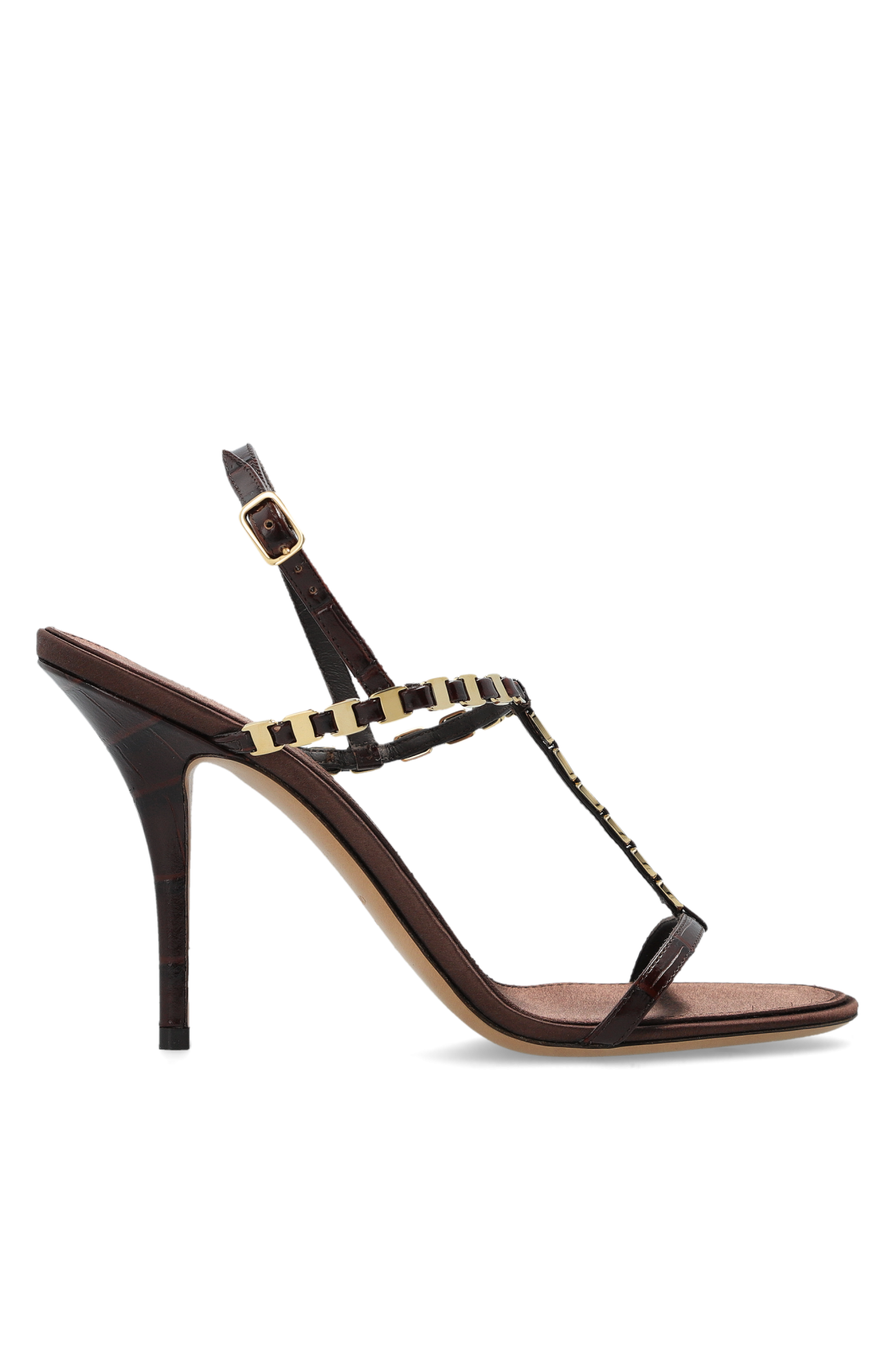 SALVATORE FERRAGAMO FERRAGAMO ESTEA Stiletto Heeled Sandals with Gold Tone Detailing