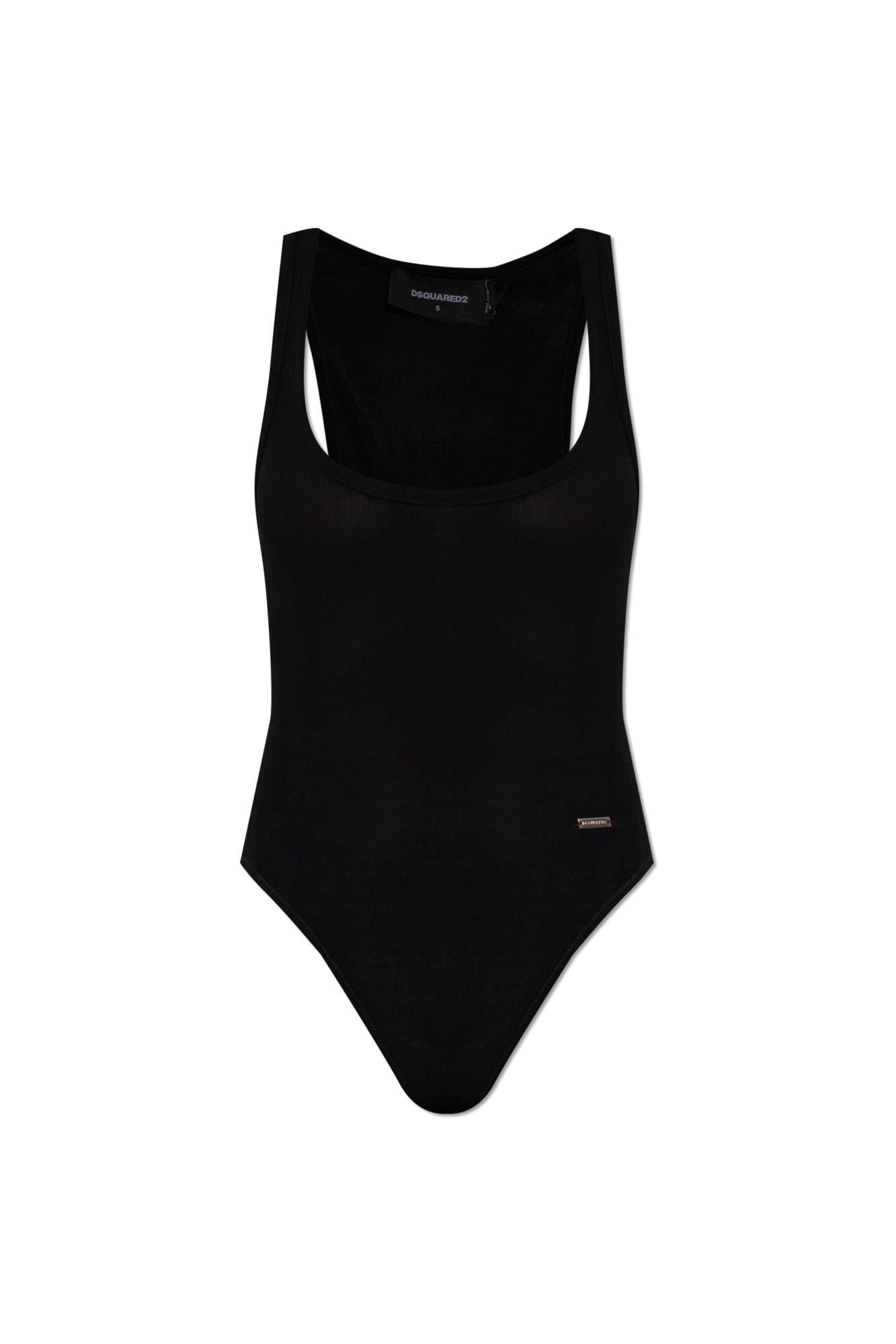 DSQUARED2 Dsquared2 Black Ribbed Bodysuit with Logo Embellishment