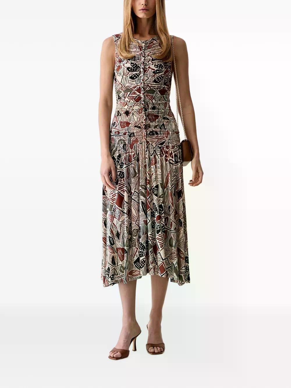 FARM RIO FARM Rio Abstract Print Sleeveless Ruched Midi Dress
