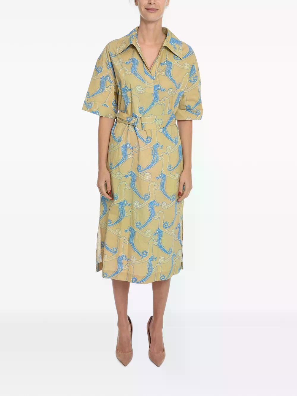SAMSOE SAMSOE Malena Seahorse-Print Midi Shirt Dress