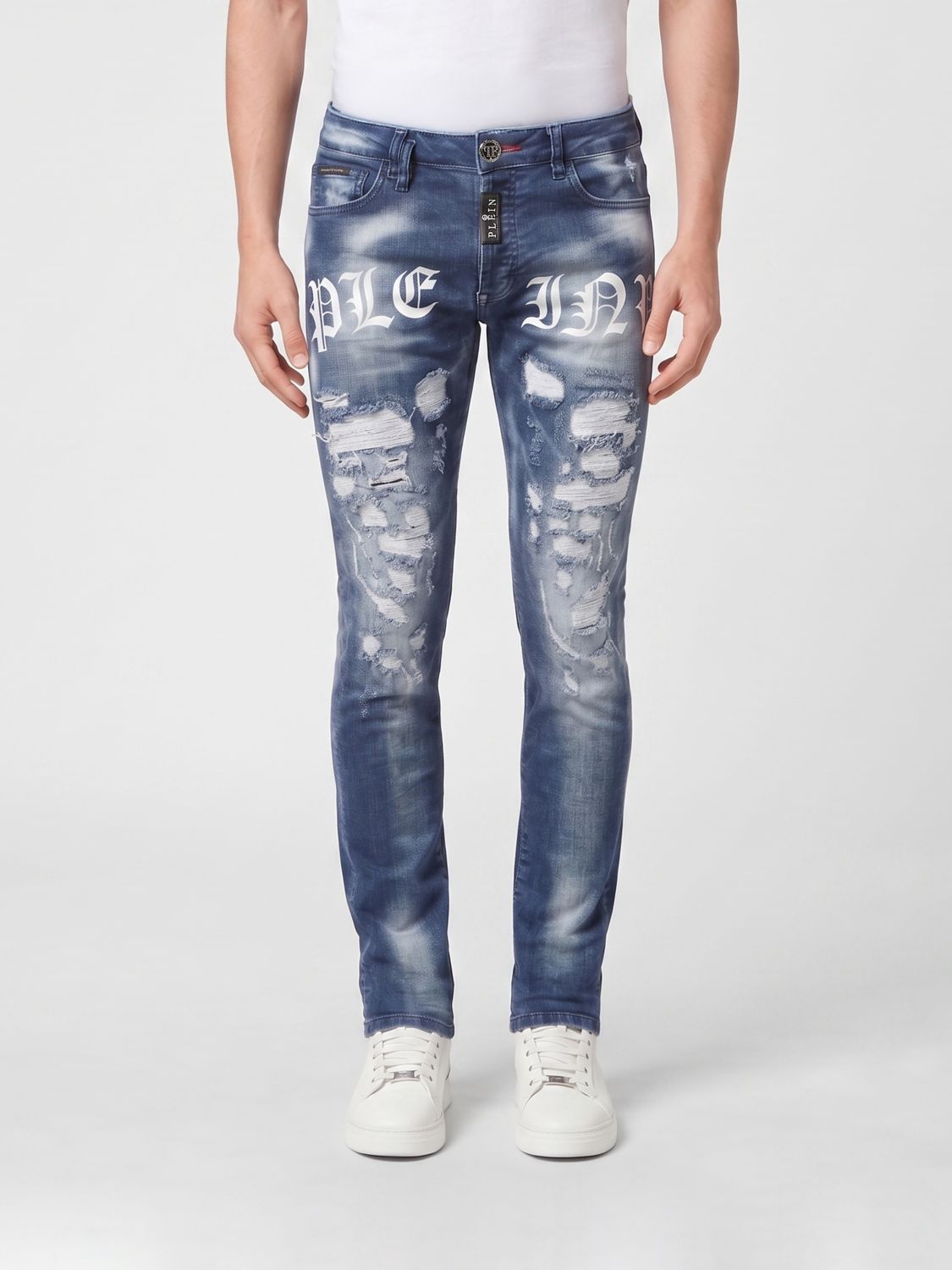 PHILIPP PLEIN Philipp Plein Skinny Fit Distressed Logo Print Denim Jeans