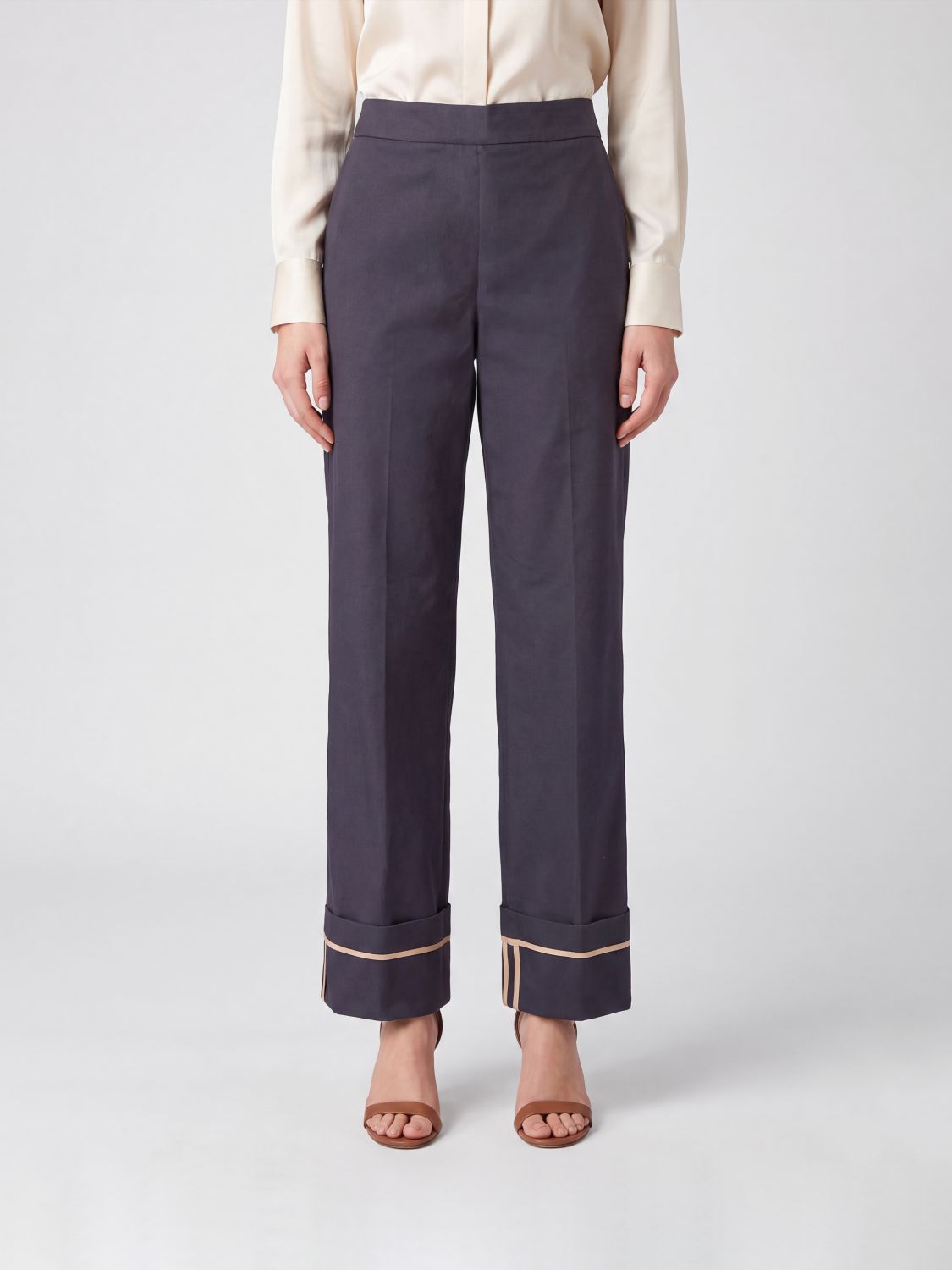 HERNO Herno High-Waisted Wide-Leg Trousers in Water-Repellent Cotton Gabardine