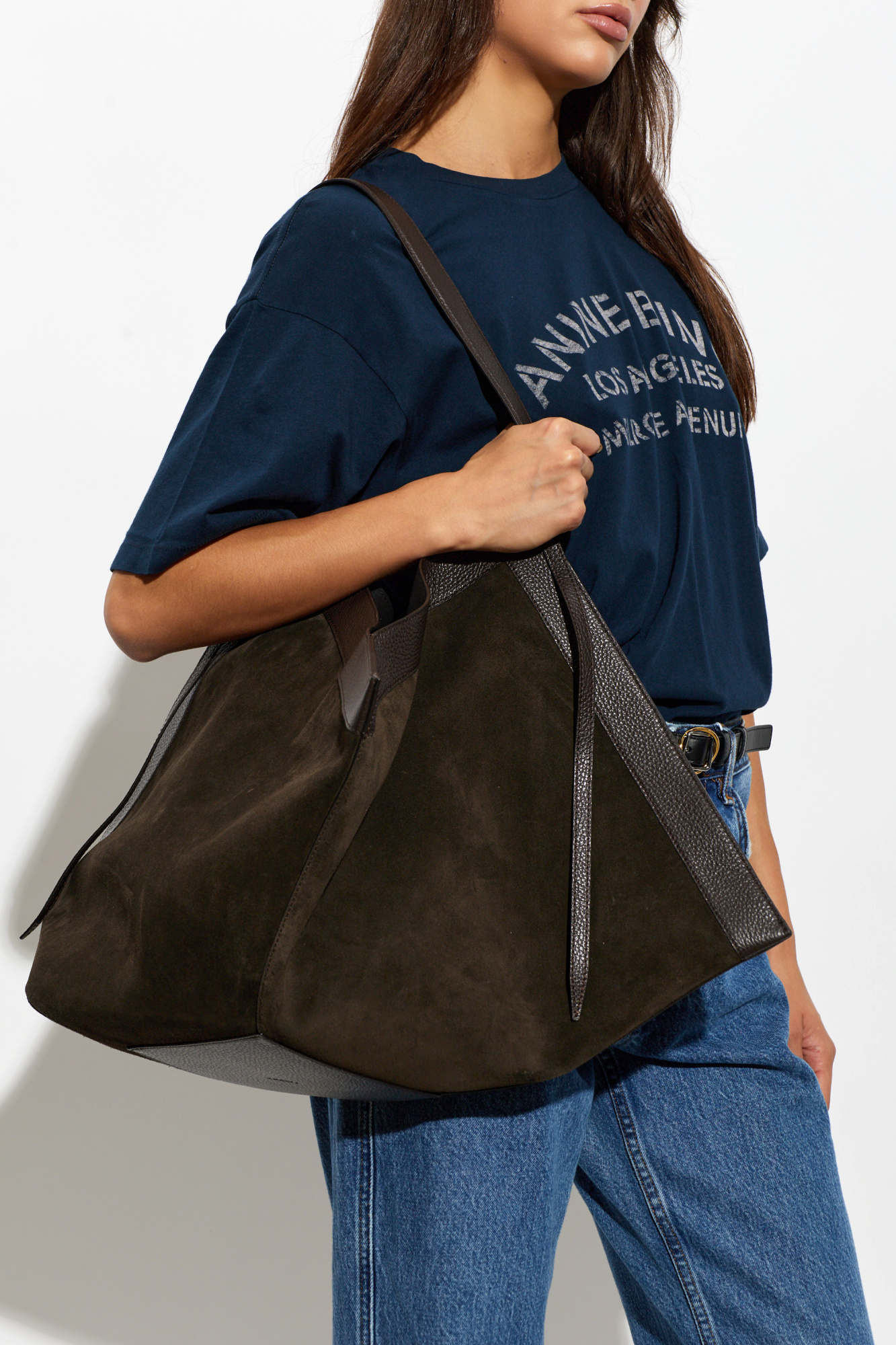 YUZEFI Yuzefi Large Wonton Bag in Suede and Full-Grain Leather