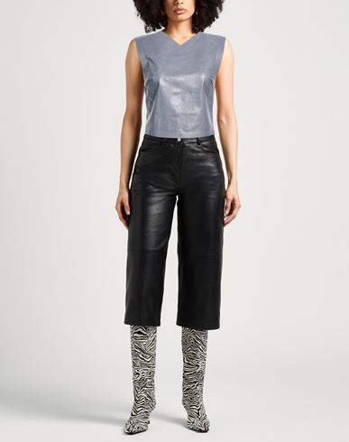 MARNI MARNI Cropped Sleeveless V-Neck Top in Goat Skin and Ribbed Knit