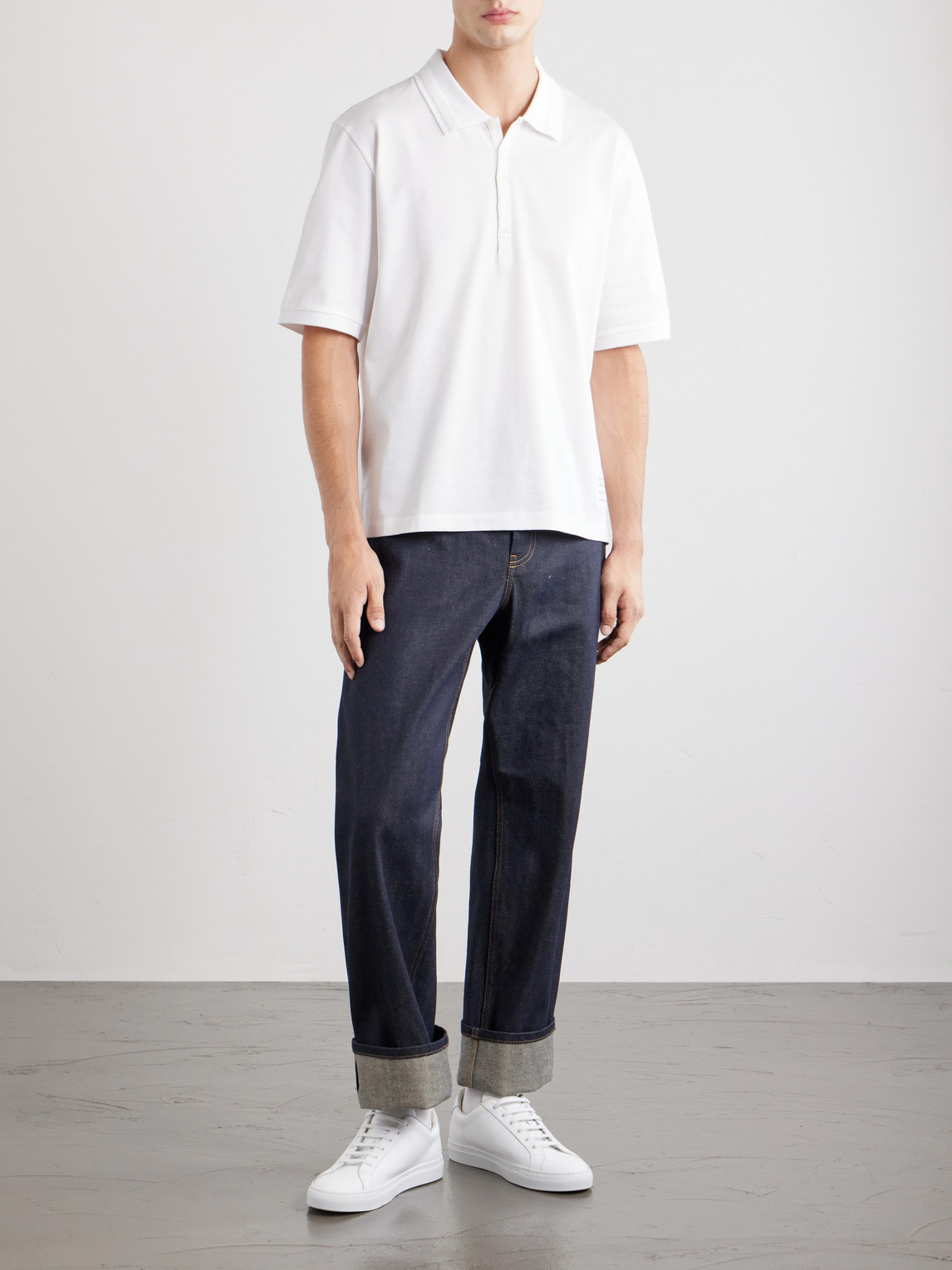 THOM BROWNE Thom Browne - Striped Logo-Appliqué Cotton-Jersey Polo Shirt - Men - White - 1
