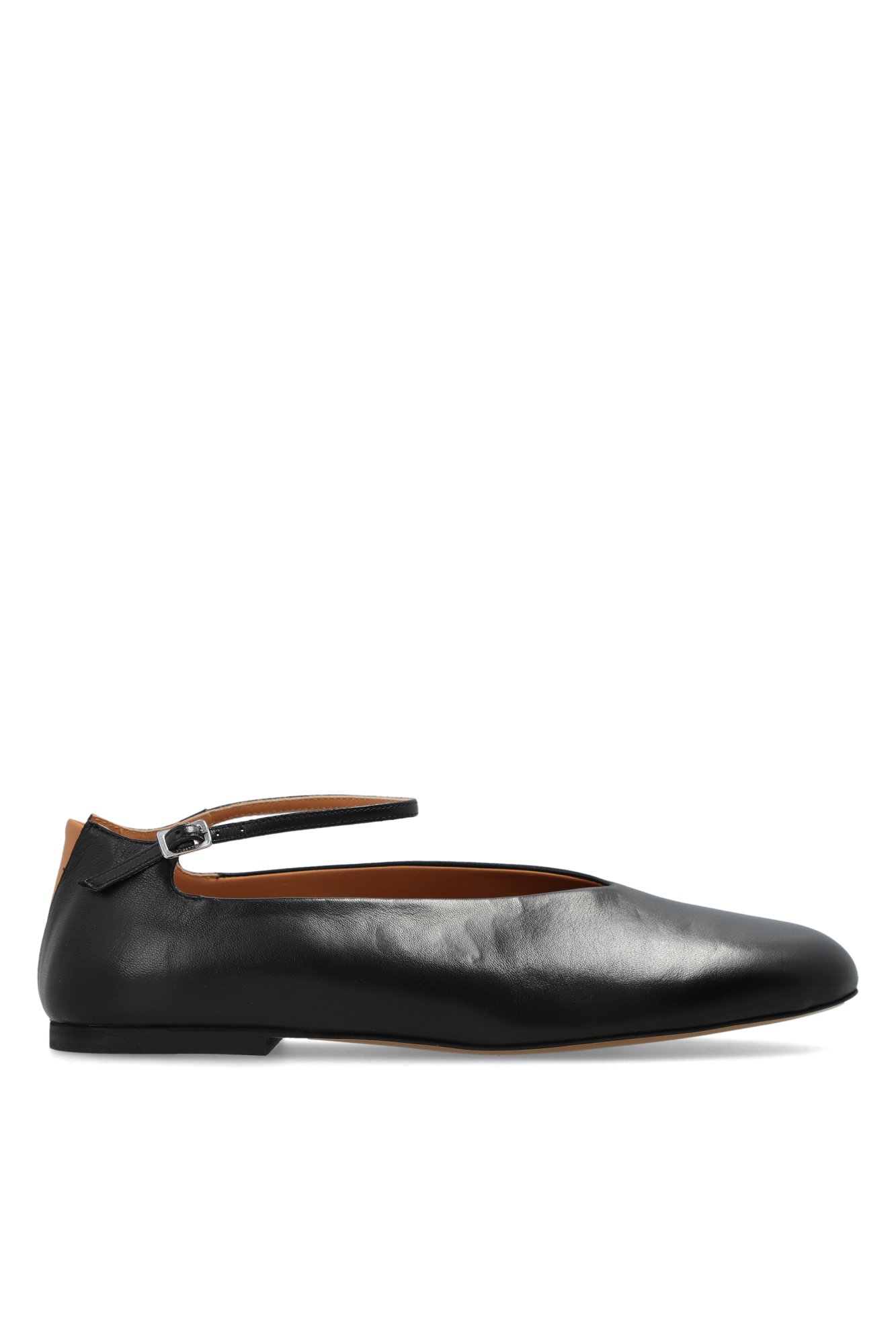JIL SANDER JIL SANDER Black Leather Ballet Flats with Ankle Strap