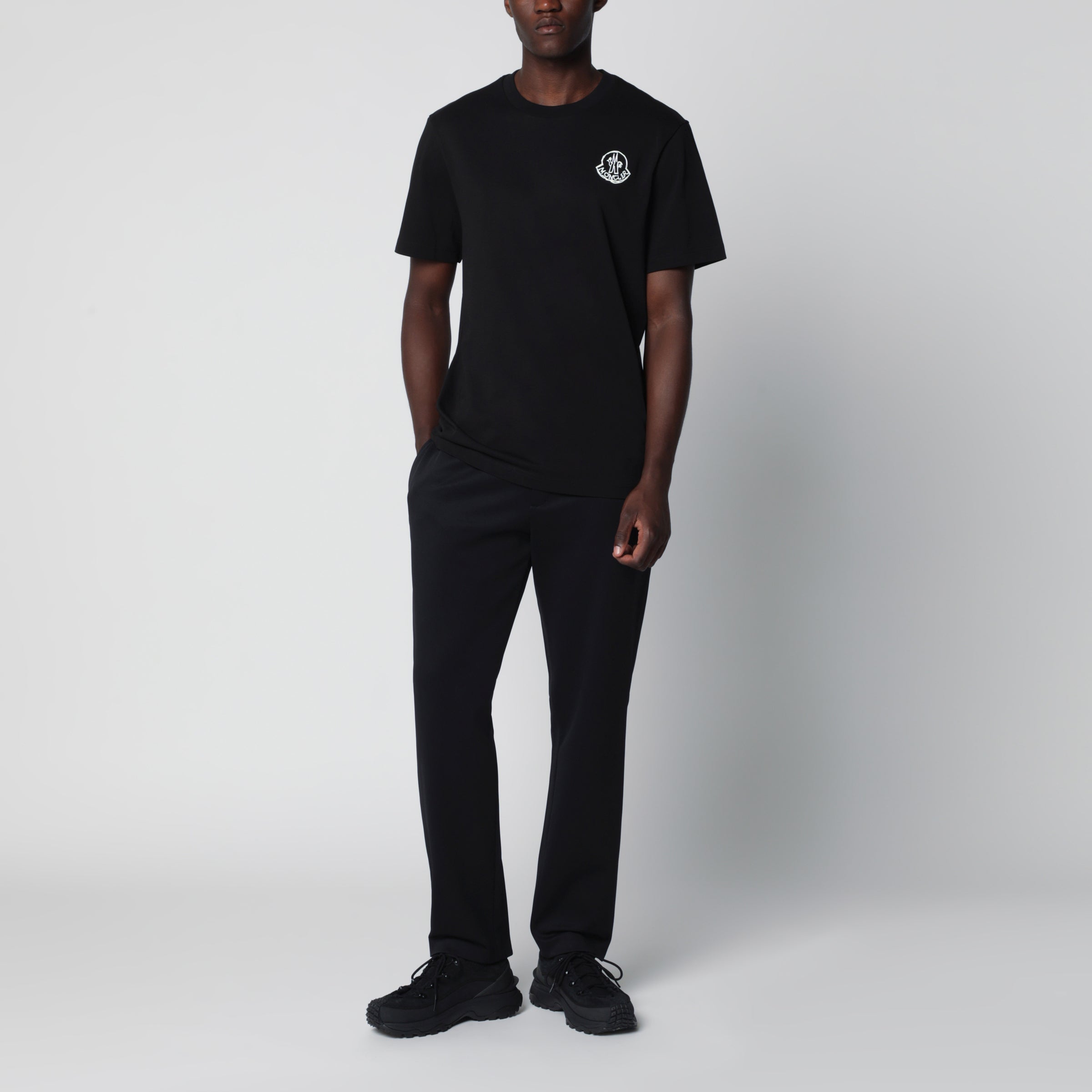 MONCLER Black Cotton Jersey T-Shirt with Logo Patch