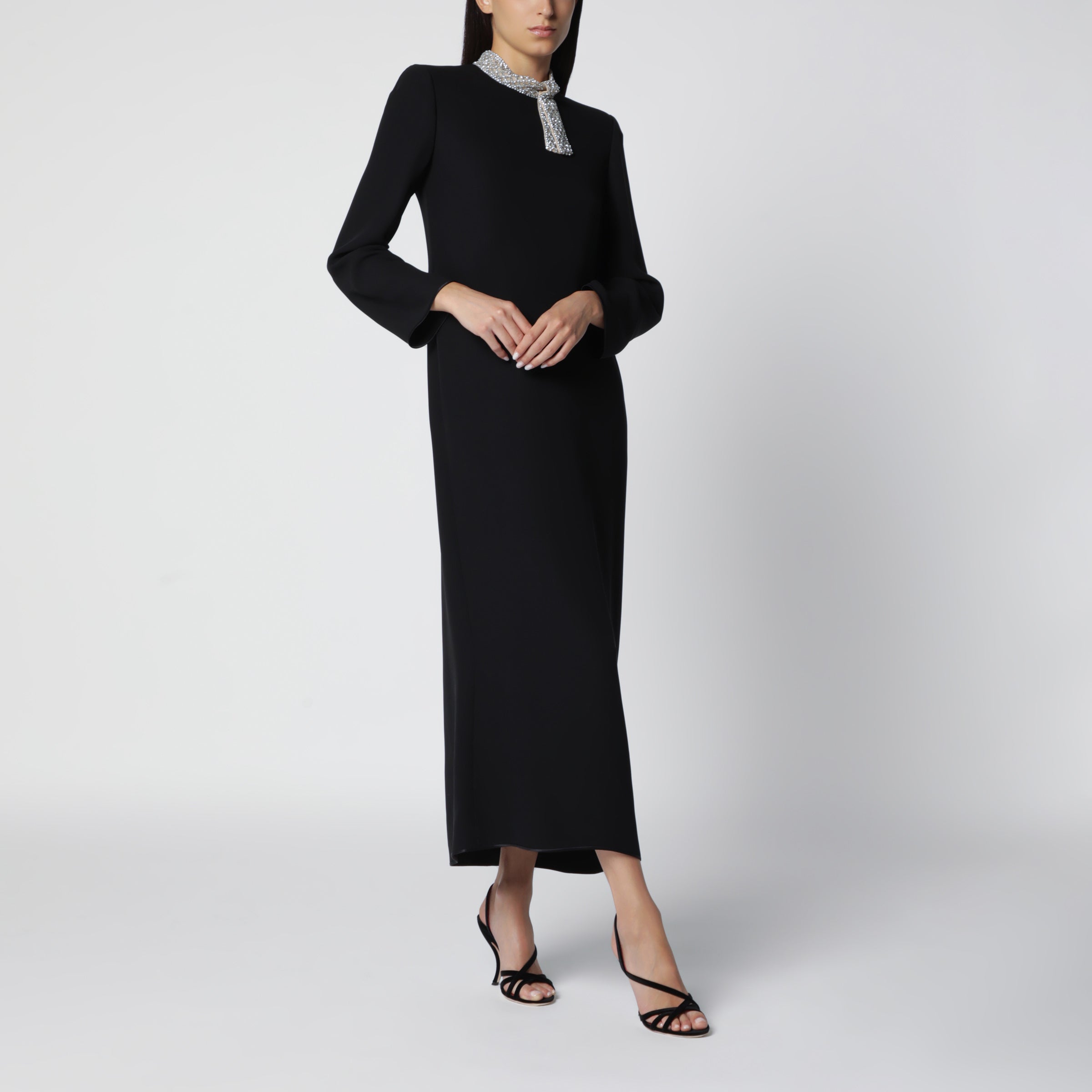VALENTINO Valentino Silk Cady Couture Dress with Rhinestone Embellishment