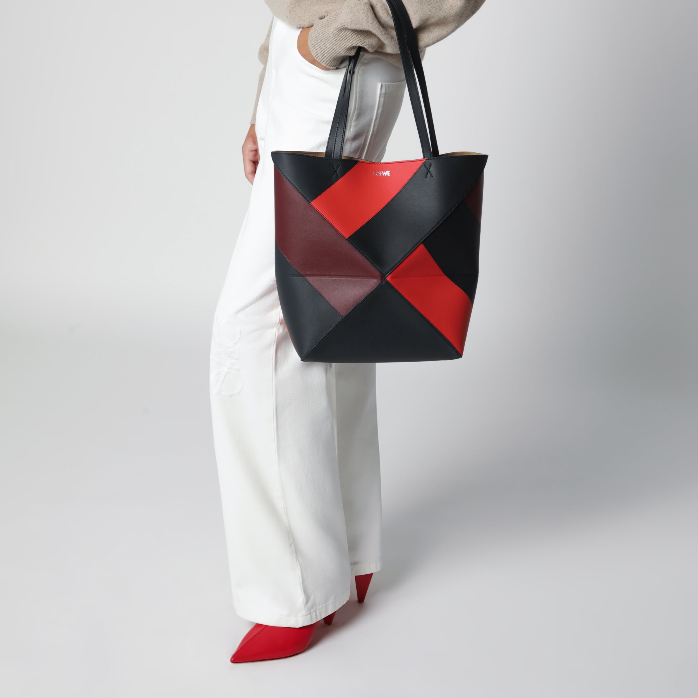 LOEWE Loewe Puzzle Fold Tote Medium Color-Block Calf Leather Bag