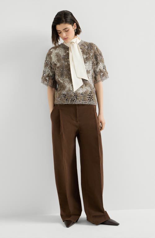 BRUNELLO CUCINELLI Brunello Cucinelli Stretch Cotton Moleskin Loose Sartorial Trousers with Monili Decoration