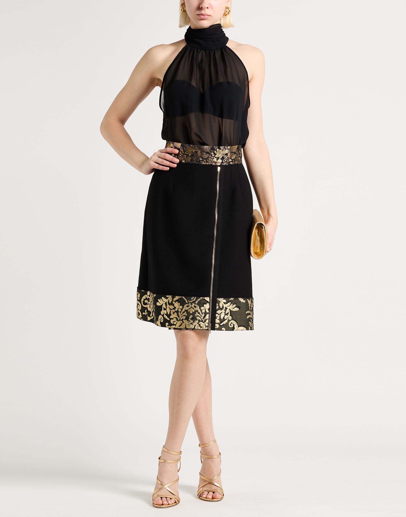 DOLCE & GABBANA Dolce & Gabbana Black Two-Tone Metallic Brocade Midi Skirt