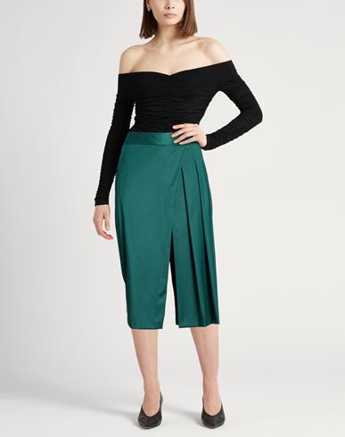 SEMICOUTURE Dark Green Virgin Wool Blend Wide-Leg Cropped Pants