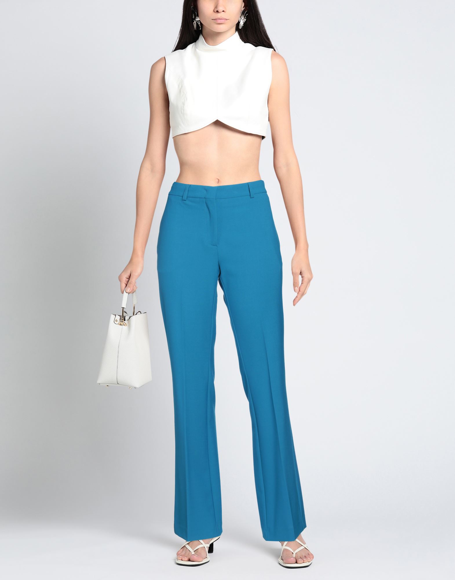 SEMICOUTURE SEMICOUTURE Turquoise Polyester and Virgin Wool Blend Stretch Bootcut Pants