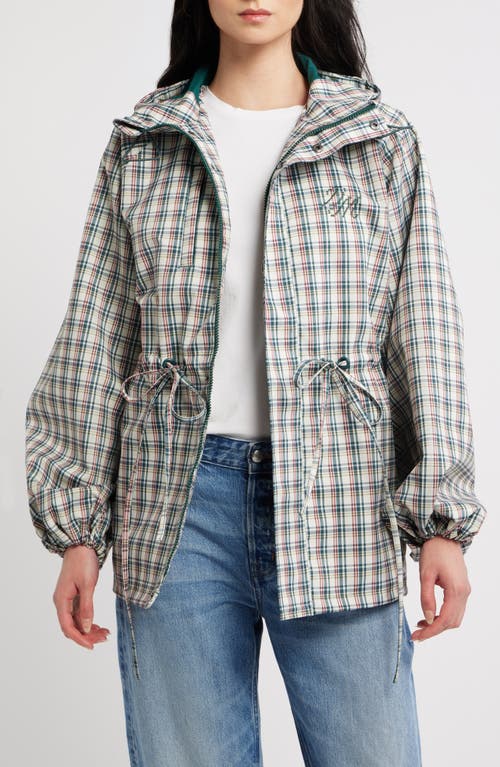DAMSON MADDER Damson Madder Checked Hooded Raincoat with Drawstring Waist