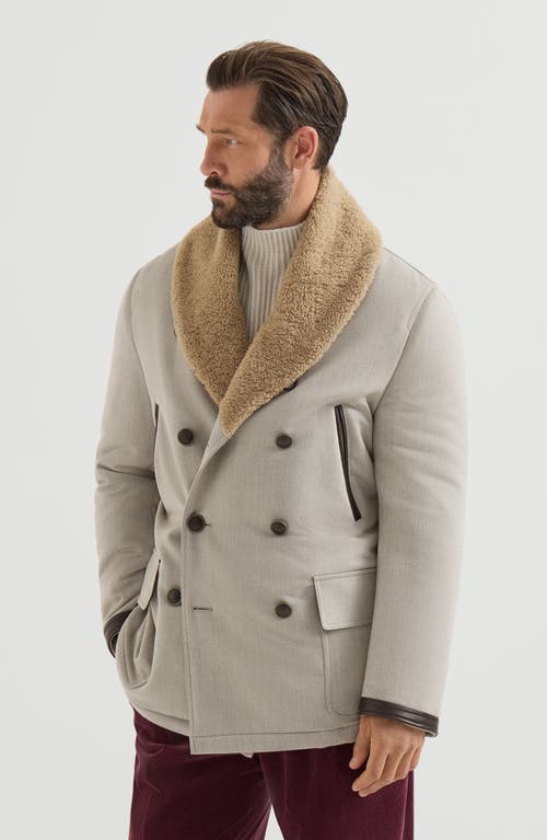 BRUNELLO CUCINELLI Brunello Cucinelli Wool and Cashmere Cavalry Coat with Shearling Collar and Thermore® Padding