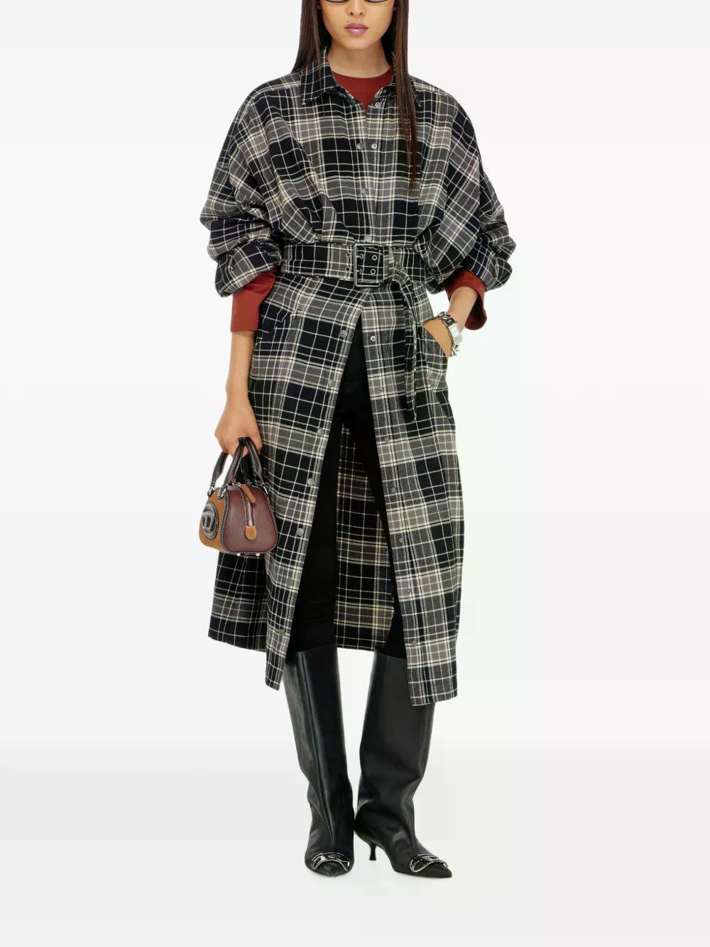 DIESEL® Diesel Midi Dress in Checked Flannel with Wide Belt