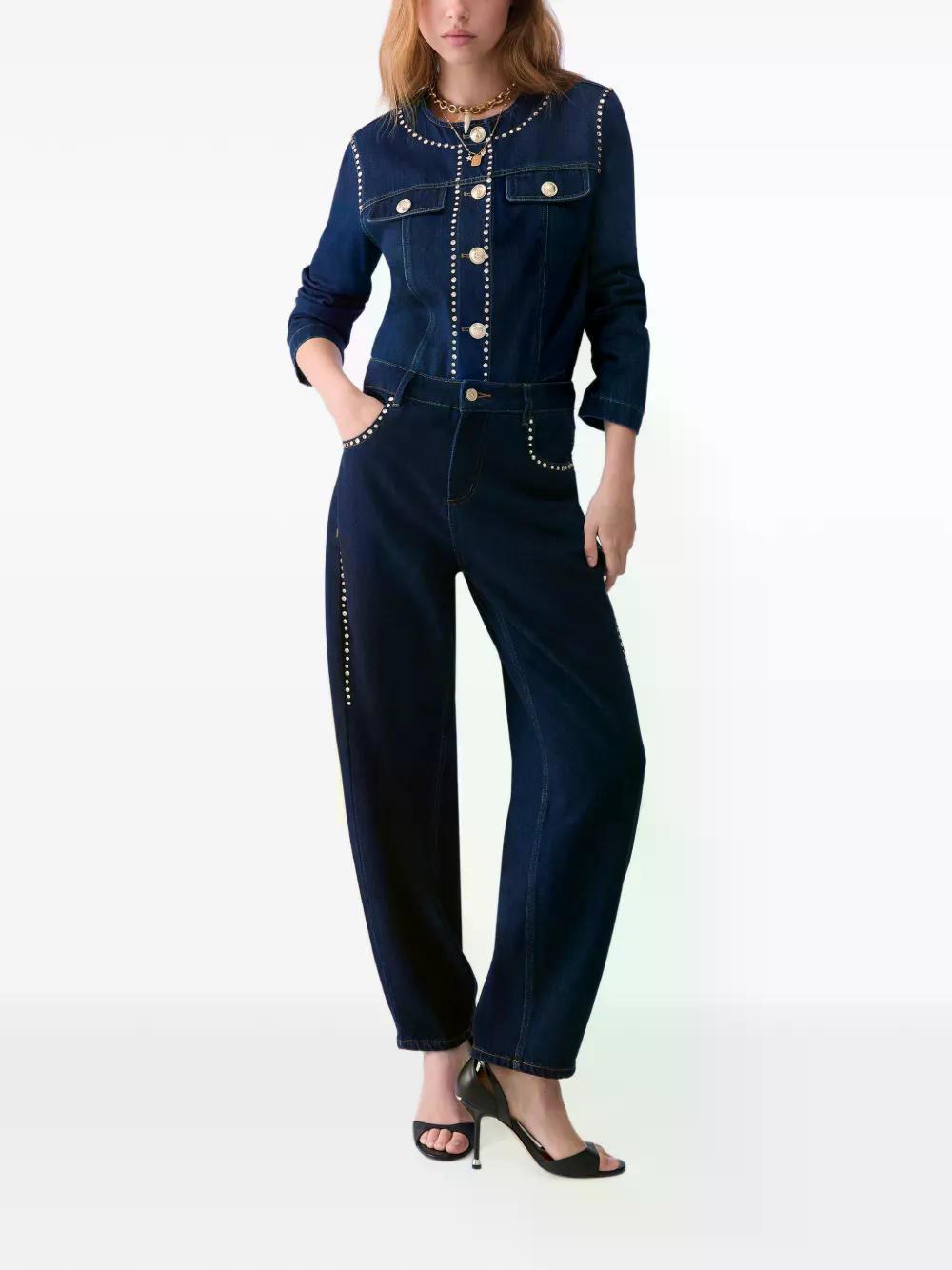 LIU JO Liu Jo High-Waisted Jeans with Rhinestone Embellishments