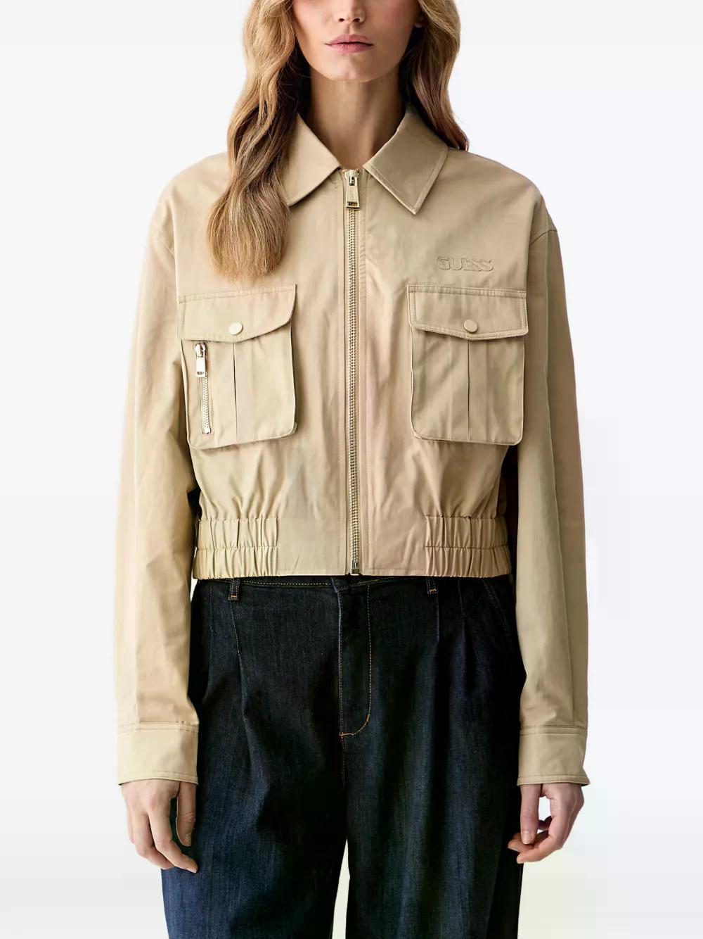 GUESS Elasticated Waistband Flap-Pocket Jacket with Embroidered Logo